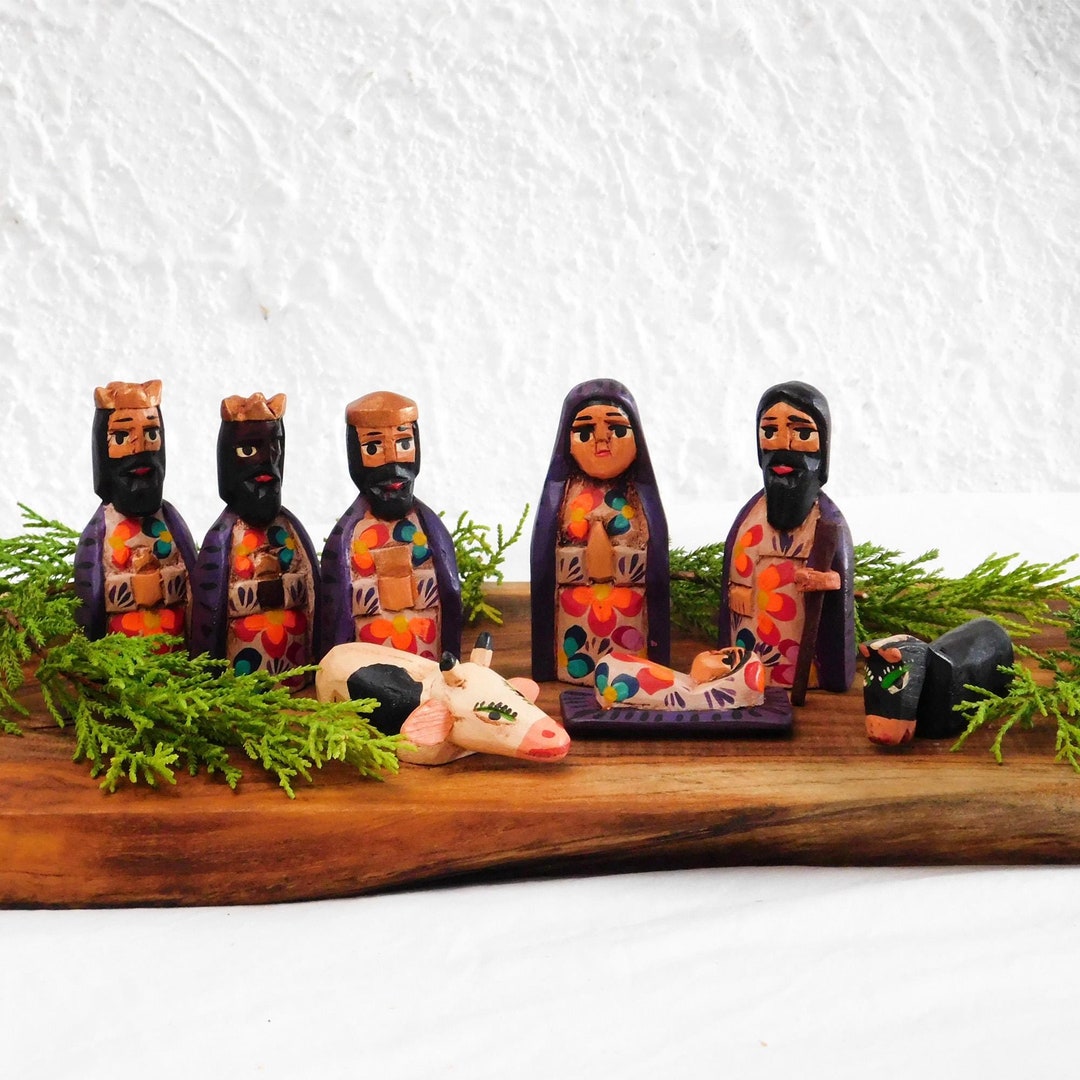 3" Wooden Nativity Set From Guatemala / Handpainted Nativity - Etsy