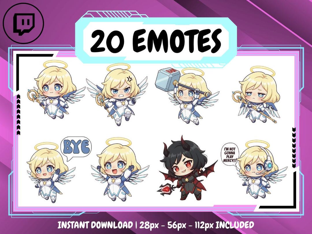 20 Cute Angel Mercy Emote Pack, High-resolution Twitch Emotes, Discord ...
