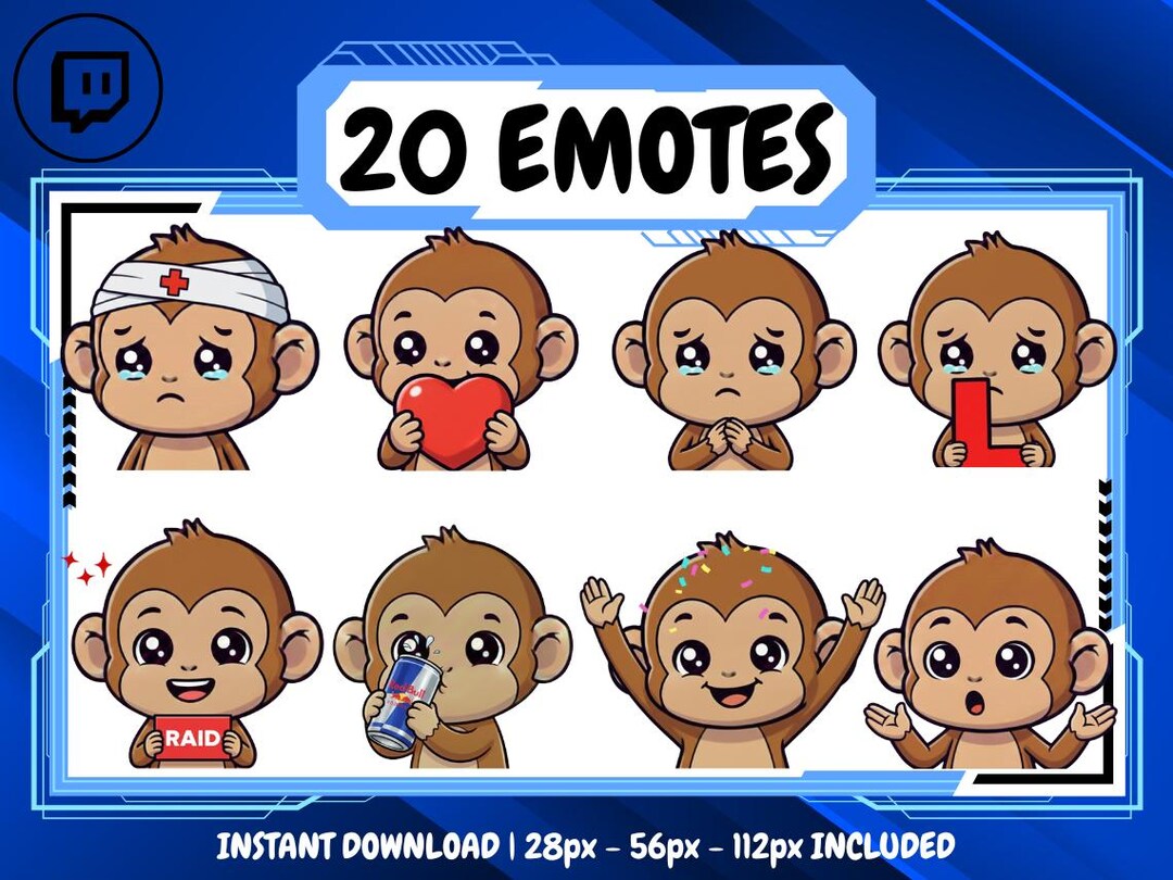 Monkey V2 Emote Pack, High-resolution Twitch/discord Emotes (digital ...