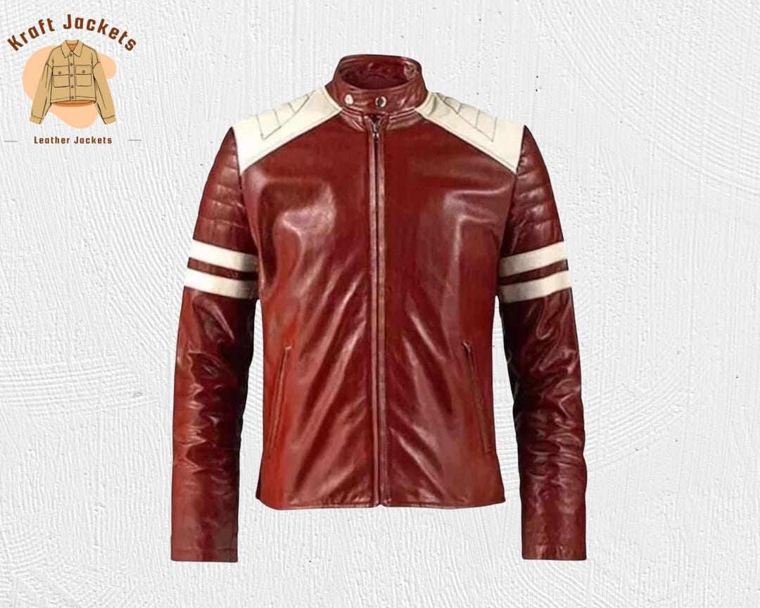 Tyler Durden Jacket Fight Club – Brad Pitt Red Leather Jacket for Men ...