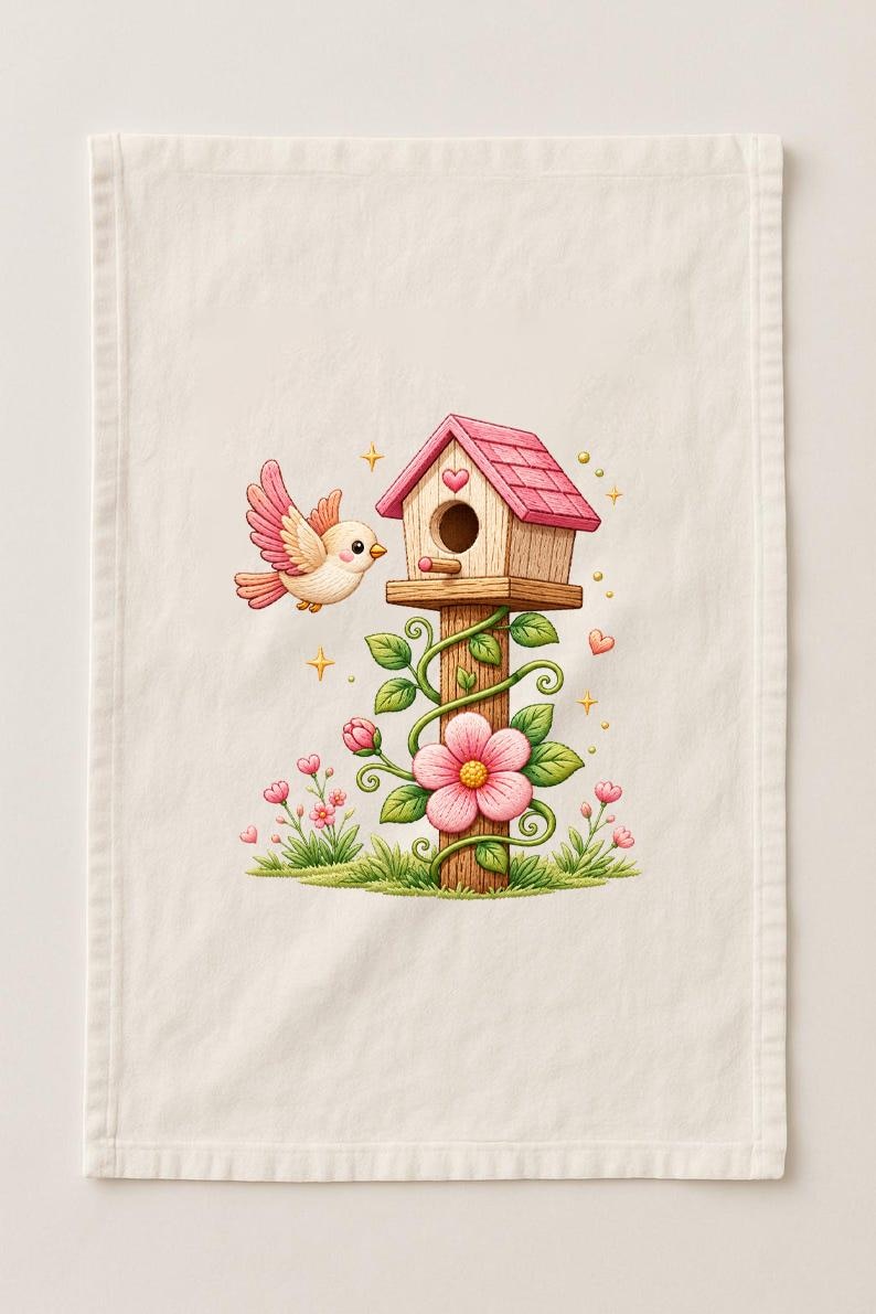 Birdhouse Embroidery Design, Cute Bird and Floral Birdhouse, Spring ...