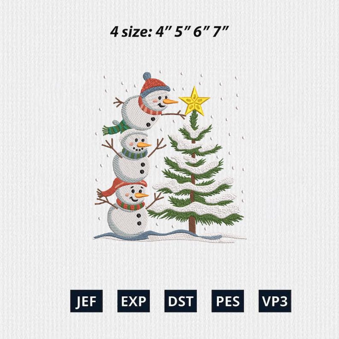 Stacked Snowmen Christmas Embroidery Design, Snowman Tree Star Stitch ...