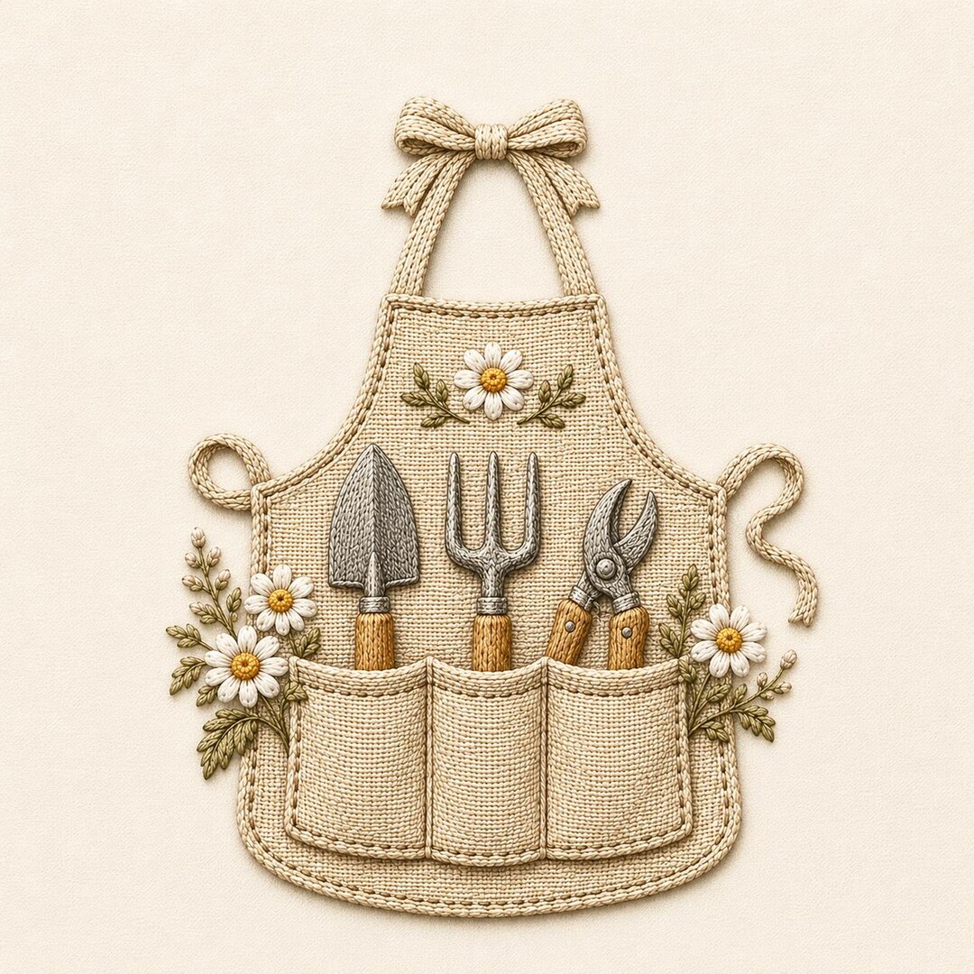 Gardening Apron Embroidery Design, Floral Garden Tools Embroidery ...