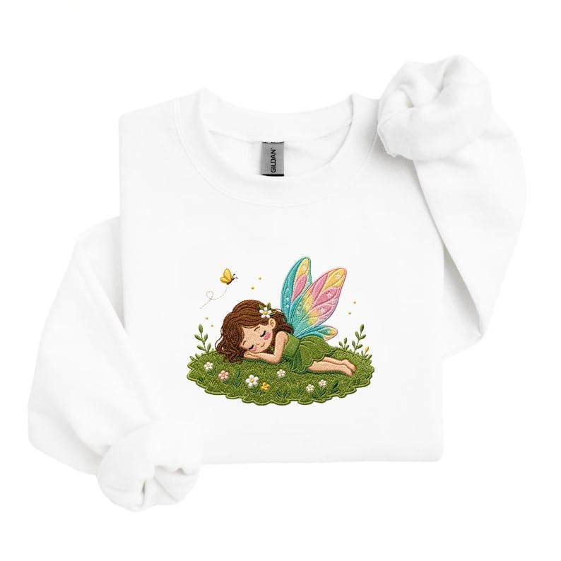 Sleeping Fairy Embroidery Design for Kids, Cute Fairy Girl With Pastel ...