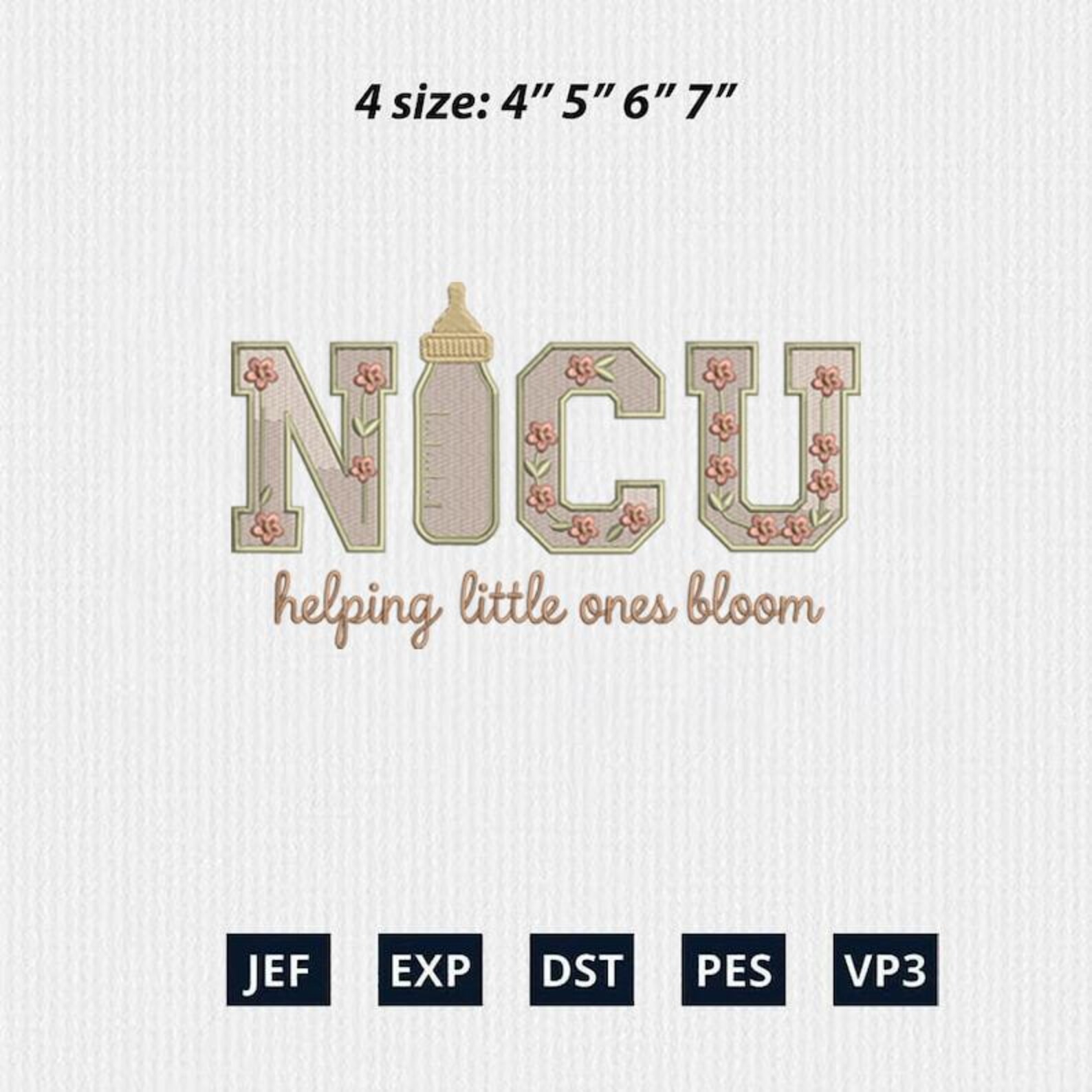 NICU Embroidery Design, Helping Little Ones Bloom Quote, Floral Baby ...