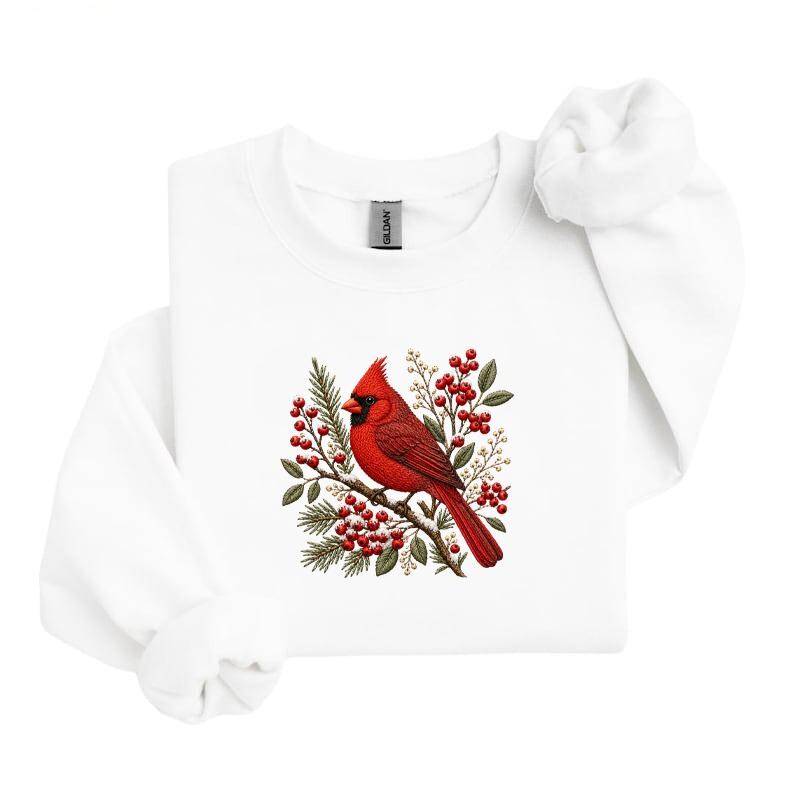 Cardinal Bird Embroidery Design, Red Cardinal With Winter Berries ...
