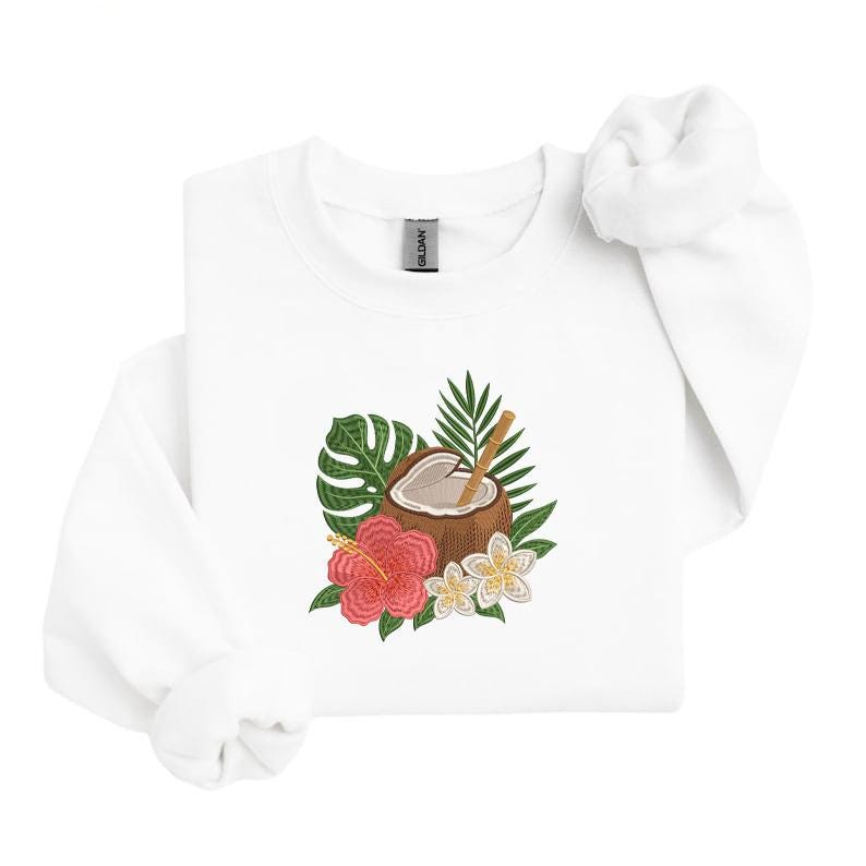 Tropical Coconut Embroidery Design, Coconut Drink Embroidery Pattern ...