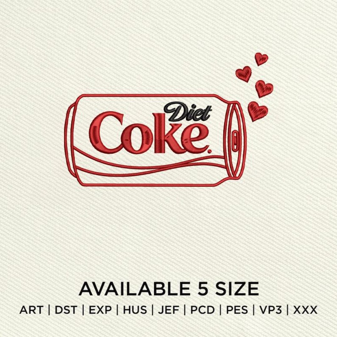 Diet Coke Can Embroidery Design, Cute Soda Embroidery File With Hearts ...