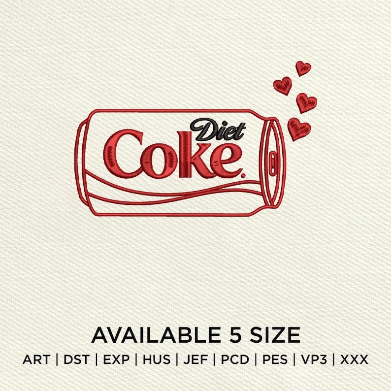 Diet Coke Can Embroidery Design, Cute Soda Embroidery File With Hearts ...