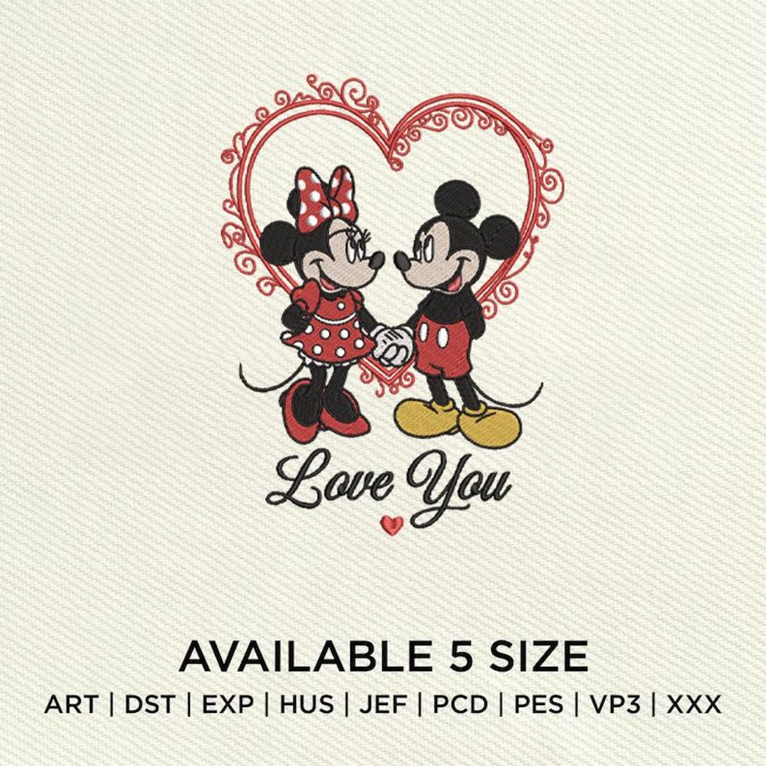 Cartoon Mouse Couple Embroidery Design, Love Heart Frame Machine ...