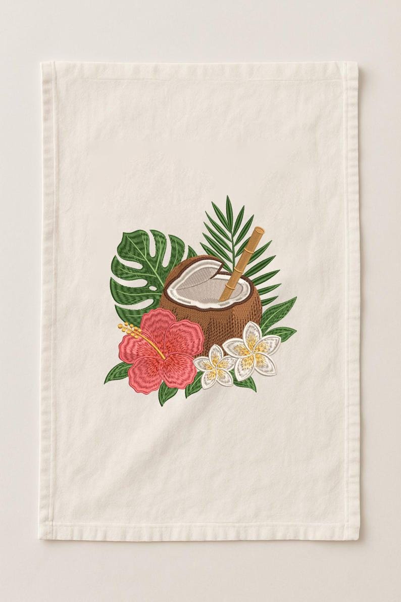 Tropical Coconut Embroidery Design, Coconut Drink Embroidery Pattern ...