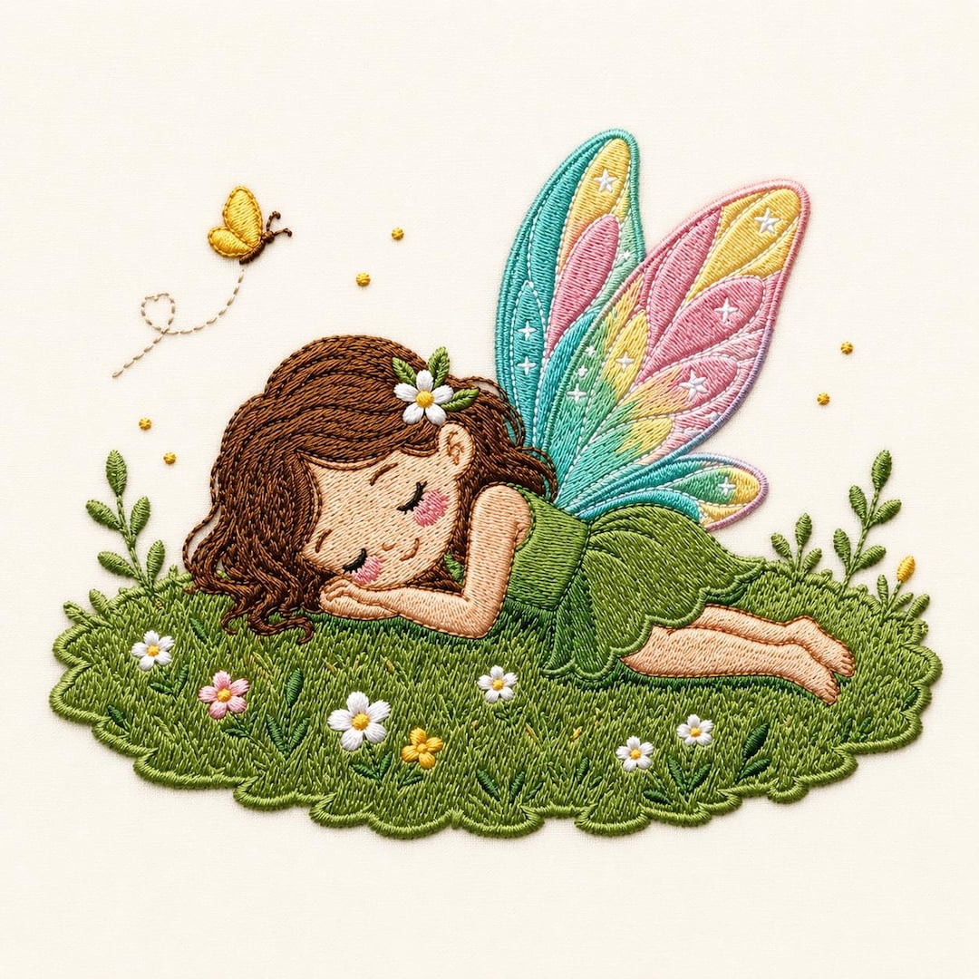 Sleeping Fairy Embroidery Design for Kids, Cute Fairy Girl With Pastel ...