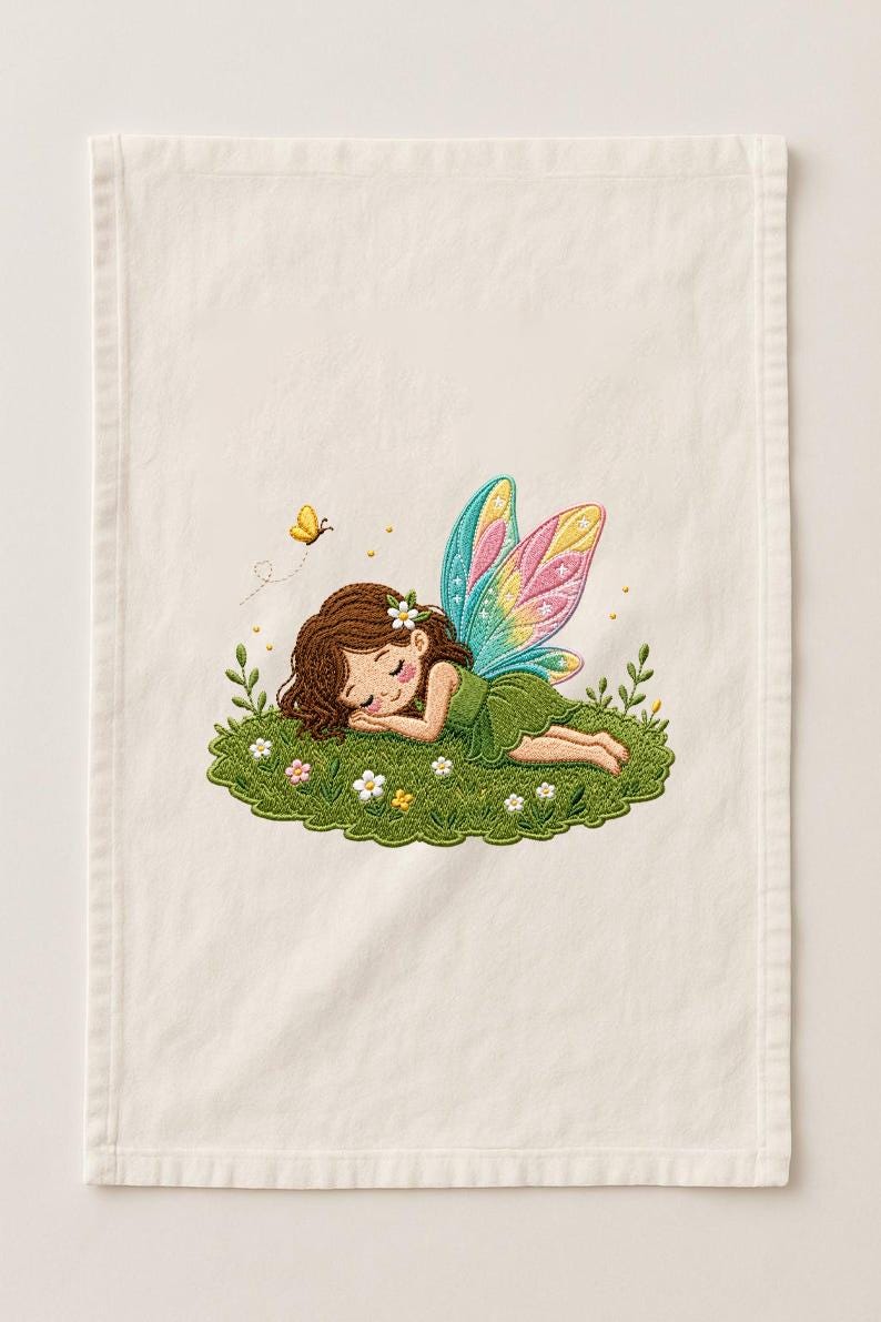 Sleeping Fairy Embroidery Design for Kids, Cute Fairy Girl With Pastel ...