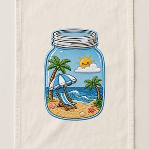 Beach Terrarium Embroidery Design, Coastal Scene in Mason Jar, Ocean ...