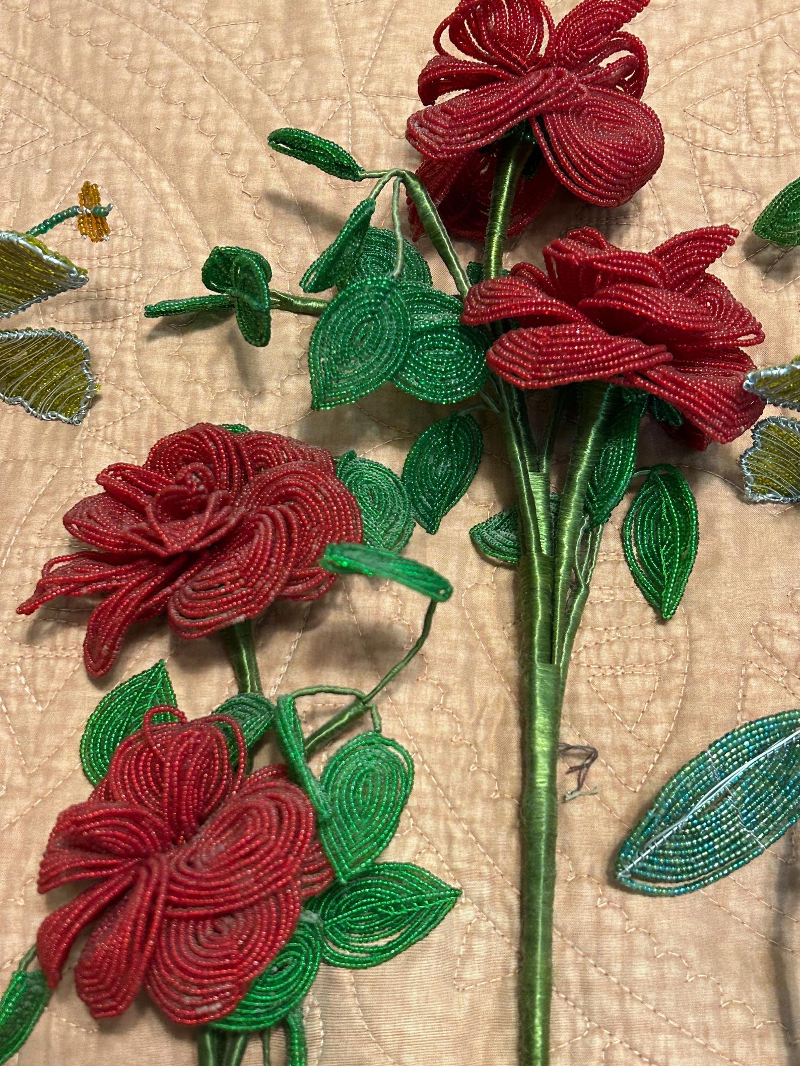Large Vintage Beaded Roses / Flowers Red,, Yellow 6 Total Long Stems 18 ...