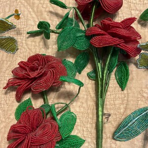 Large Vintage Beaded Roses / Flowers Red,, Yellow 6 Total Long Stems 18 ...