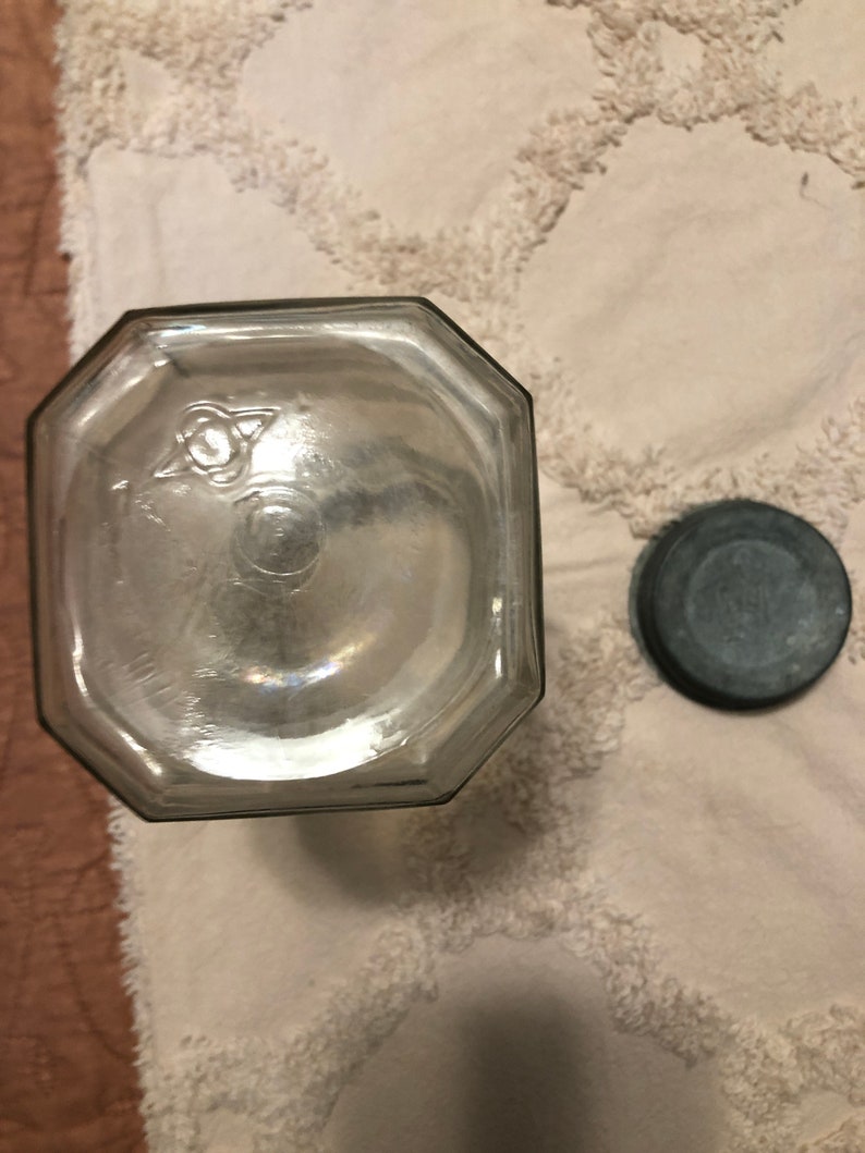 Vintage Glass Canning Jar Octagonal Shape Metal Lid With Milk Glass ...