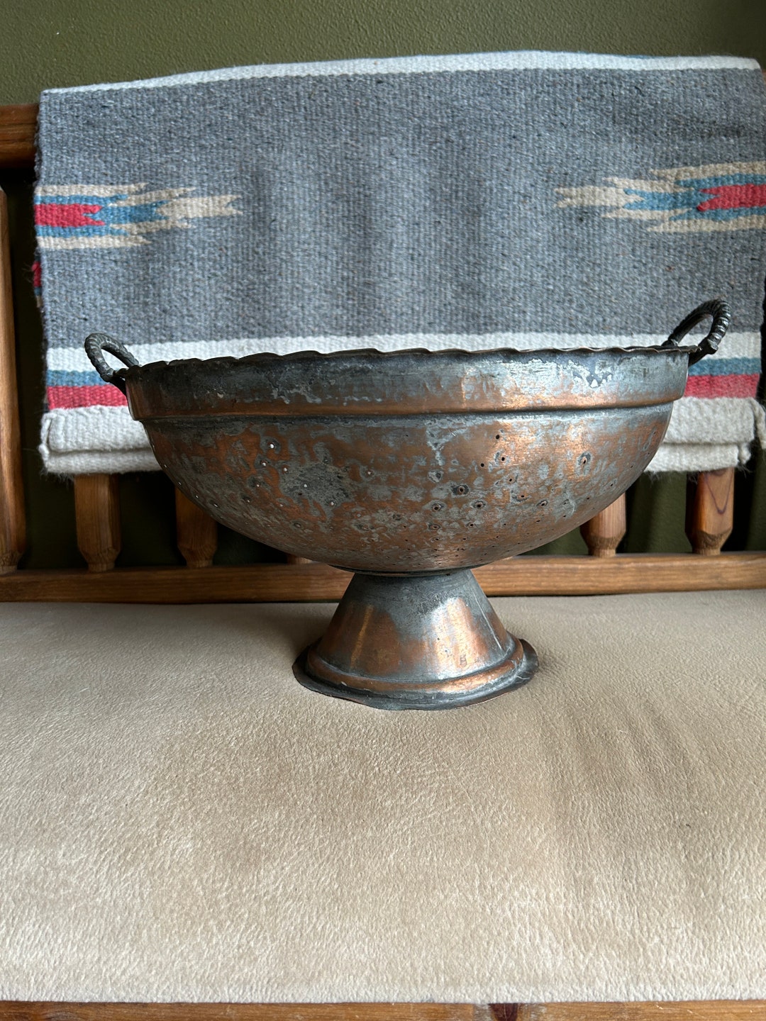 Vintage Metal Pedestal Bowl With Handles Large - Etsy