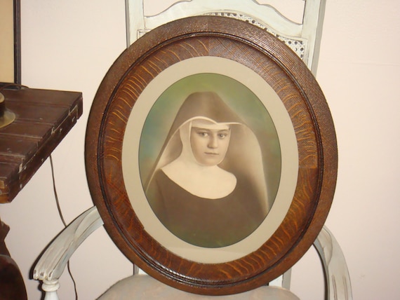 Antique Oak Oval Frame With Hand Color Photo of Nun Religious - Etsy