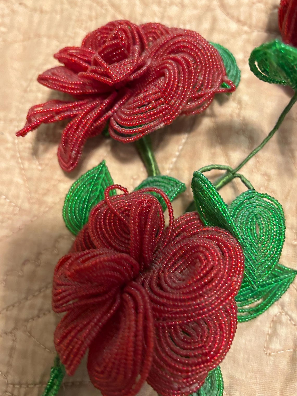 Large Vintage Beaded Roses / Flowers Red,, Yellow 6 Total Long Stems 18 ...