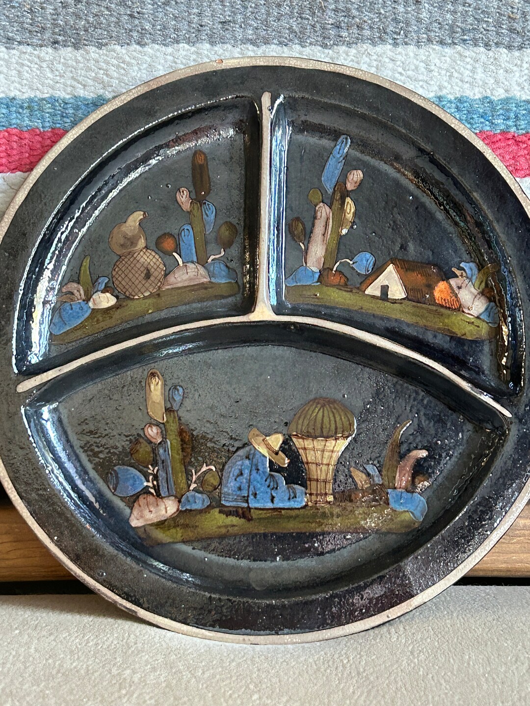 Vintage Mexican Black Divided Scene Plate Tlaquepaque Southwest - Etsy