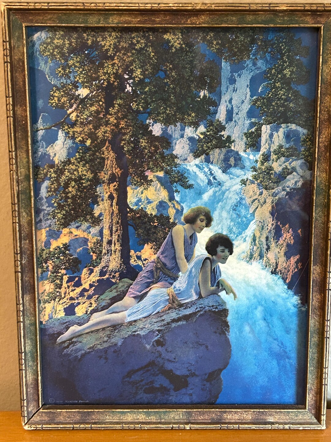 Vintage Maxfield Parrish Print the Waterfall Wood Frame Art Deco 1930 ...