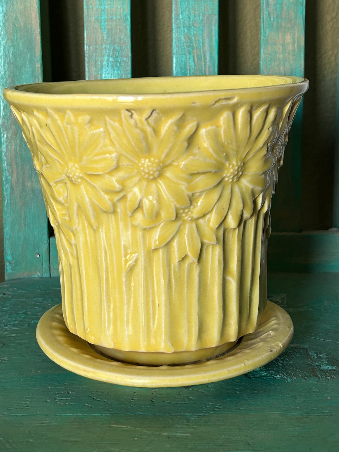 Vintage Mccoy Daisy Planter With Underplate Yellow Unmarked - Etsy