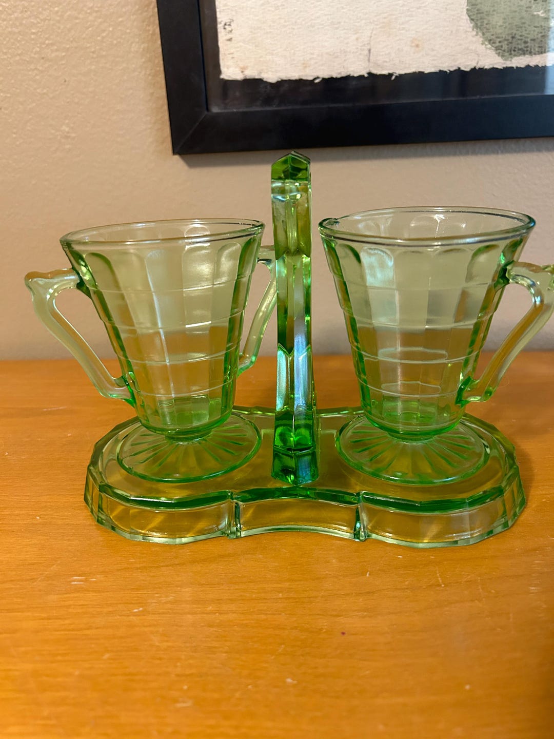Vintage Green Depression Glass Sugar Creamer Caddy Uranium - Etsy