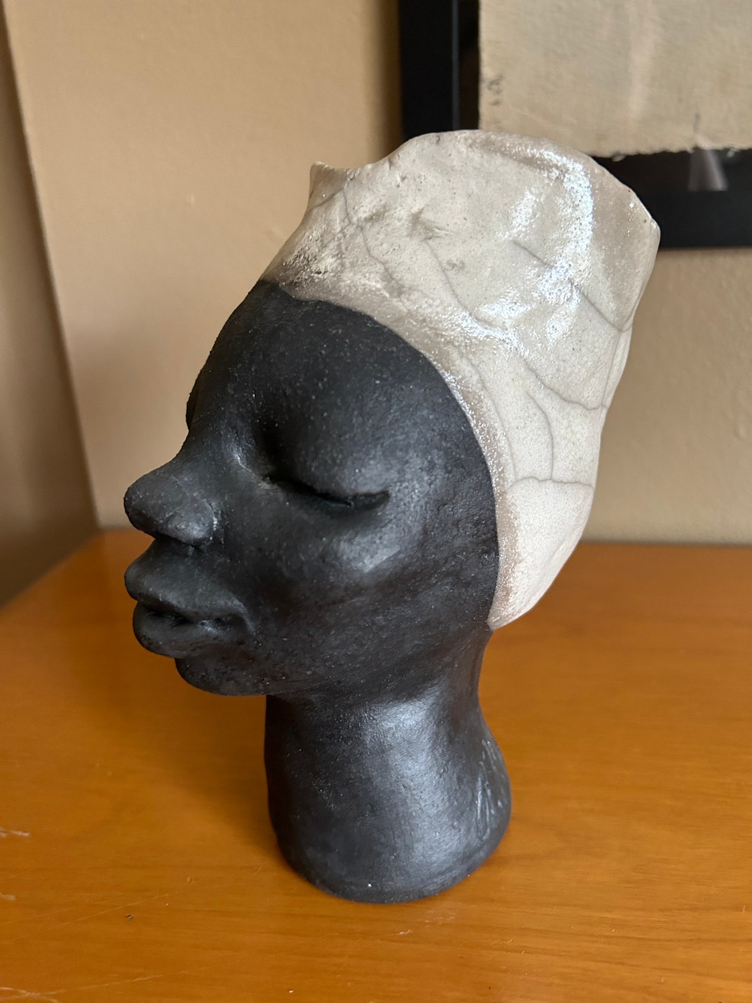 Raku Head Vase Art Pottery Island Woman With Turban Artisan Crafted - Etsy