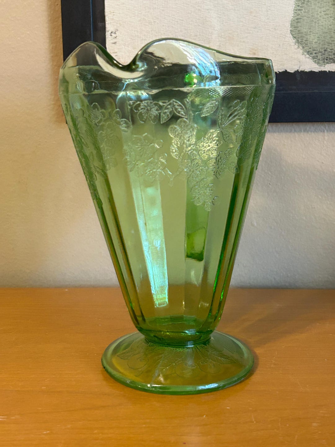 Vintage Green Depression Cherry Blossom Pitcher Jeanette Glass Uranium ...