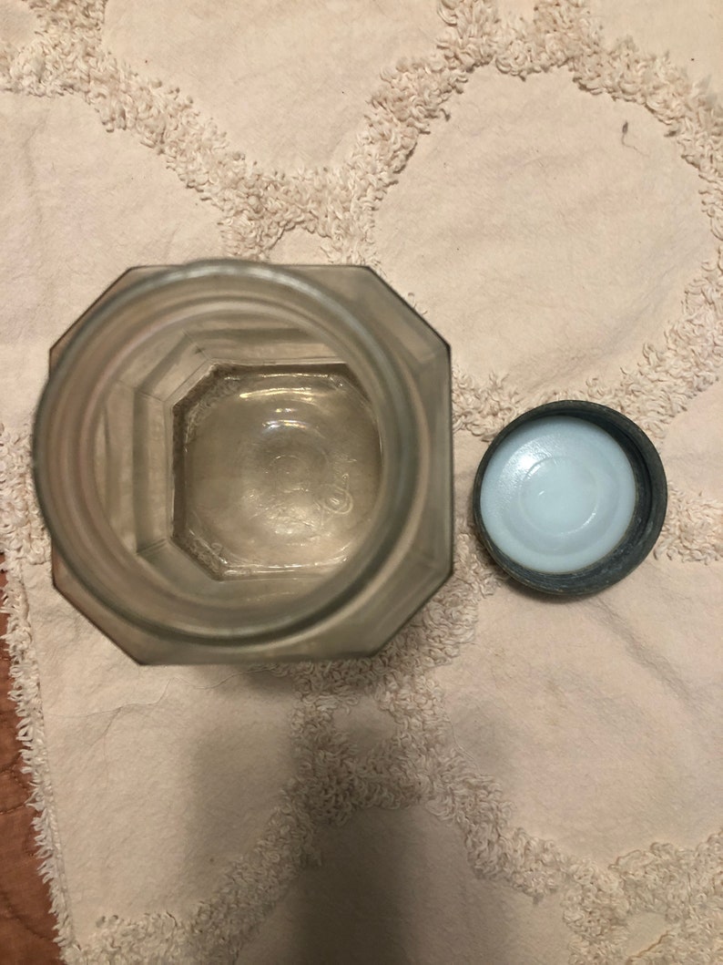 Vintage Glass Canning Jar Octagonal Shape Metal Lid With Milk Glass ...