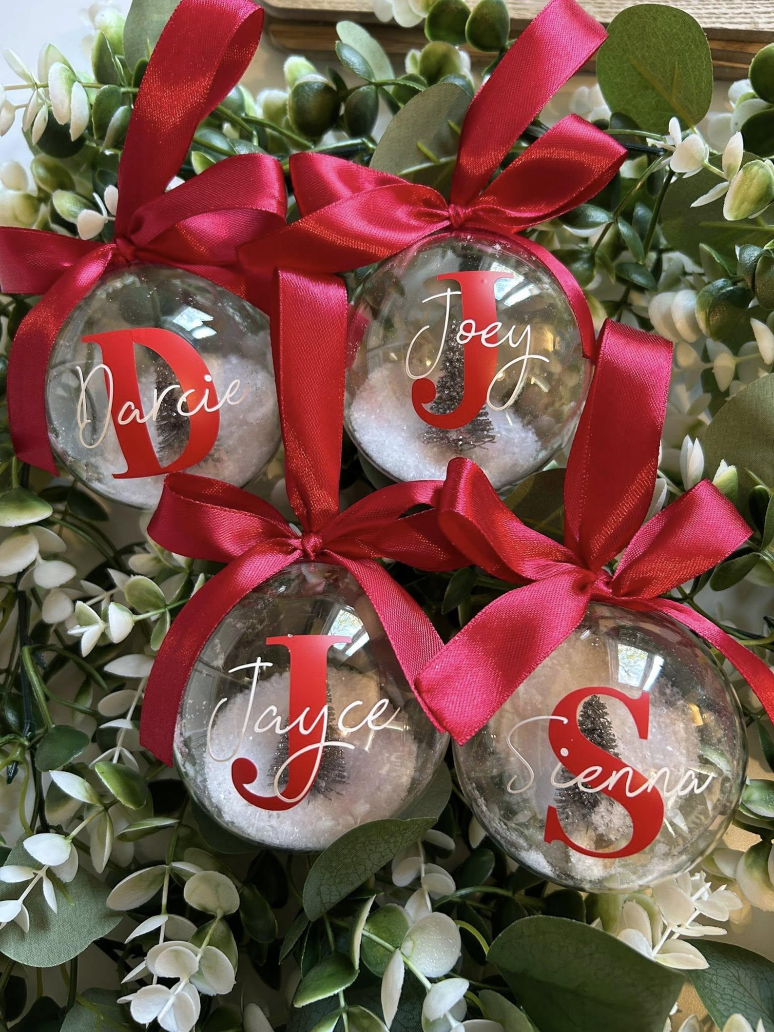 Personalised Christmas Name Bauble, Filled With Snow and Tree, Acrylic ...