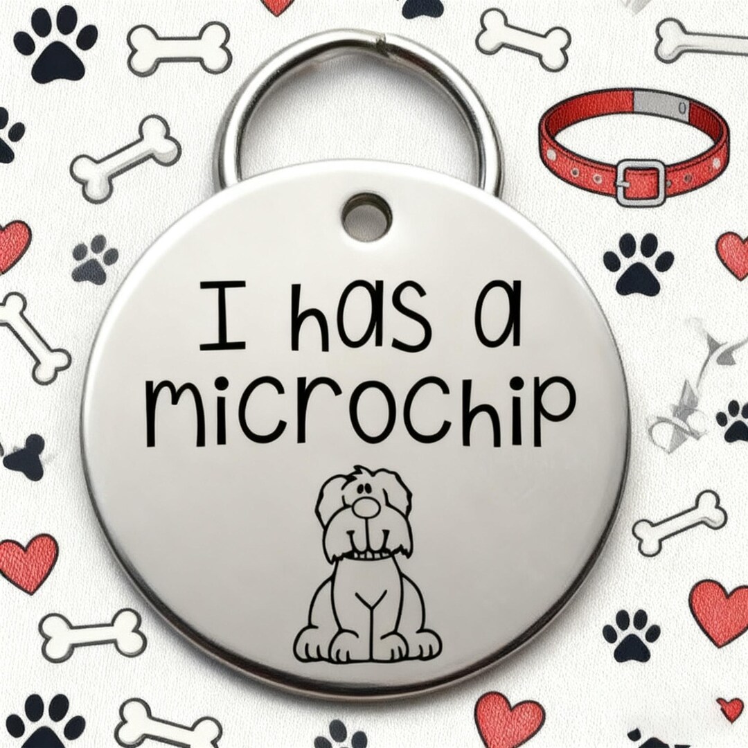 Silver Round Pet Identification Tag – “I Have a Microchip” Stainless ...
