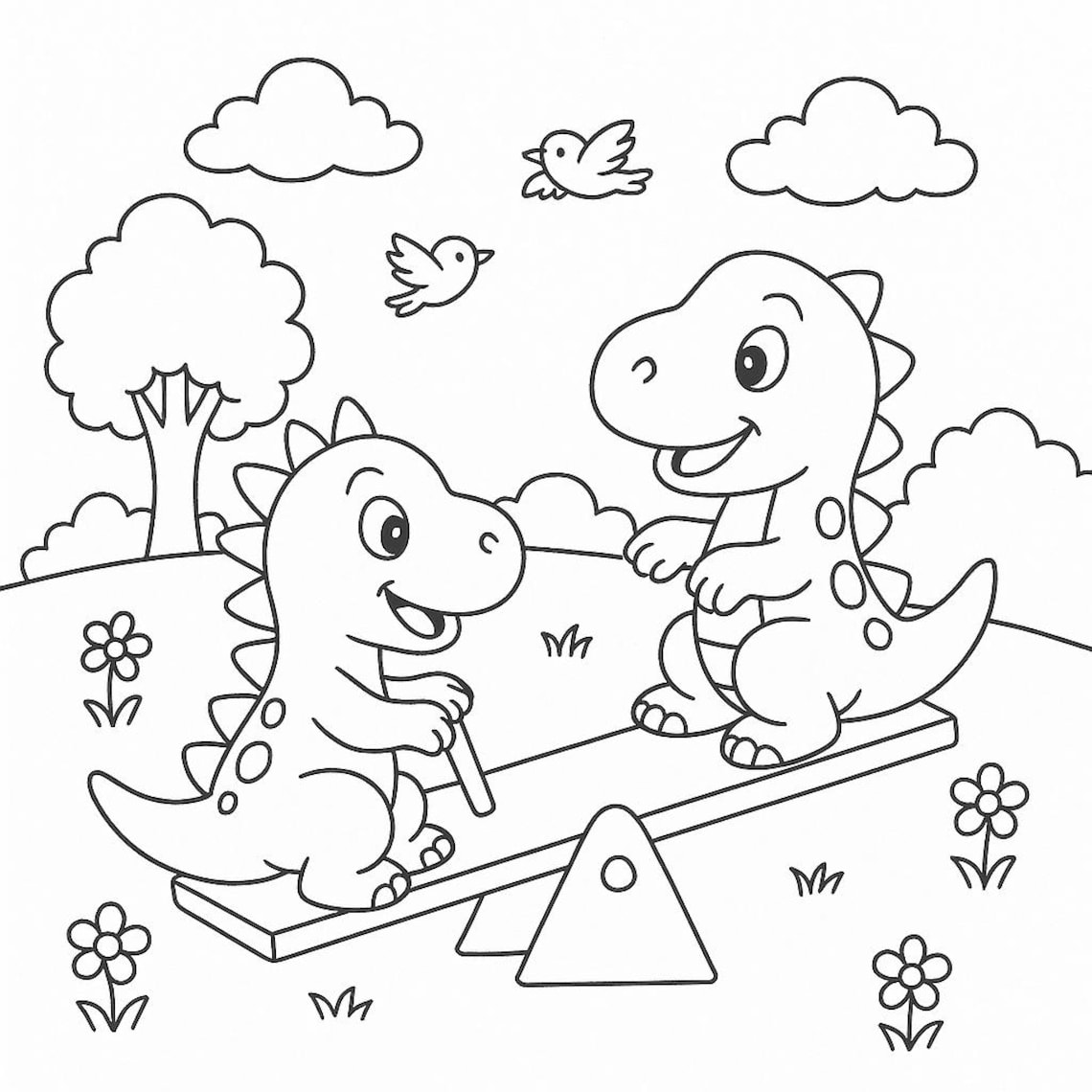 Cute Dinosaur Doodle Coloring Page - Kids Printable Activity (digital ...