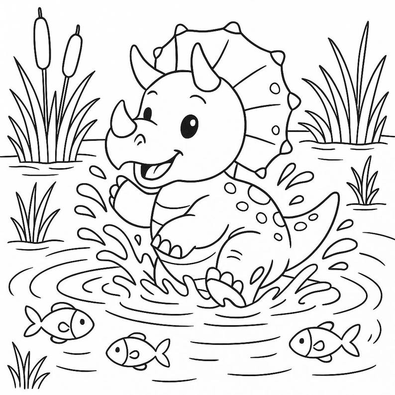 Cute Dinosaur Doodle Coloring Page - Kids Printable Activity (digital ...
