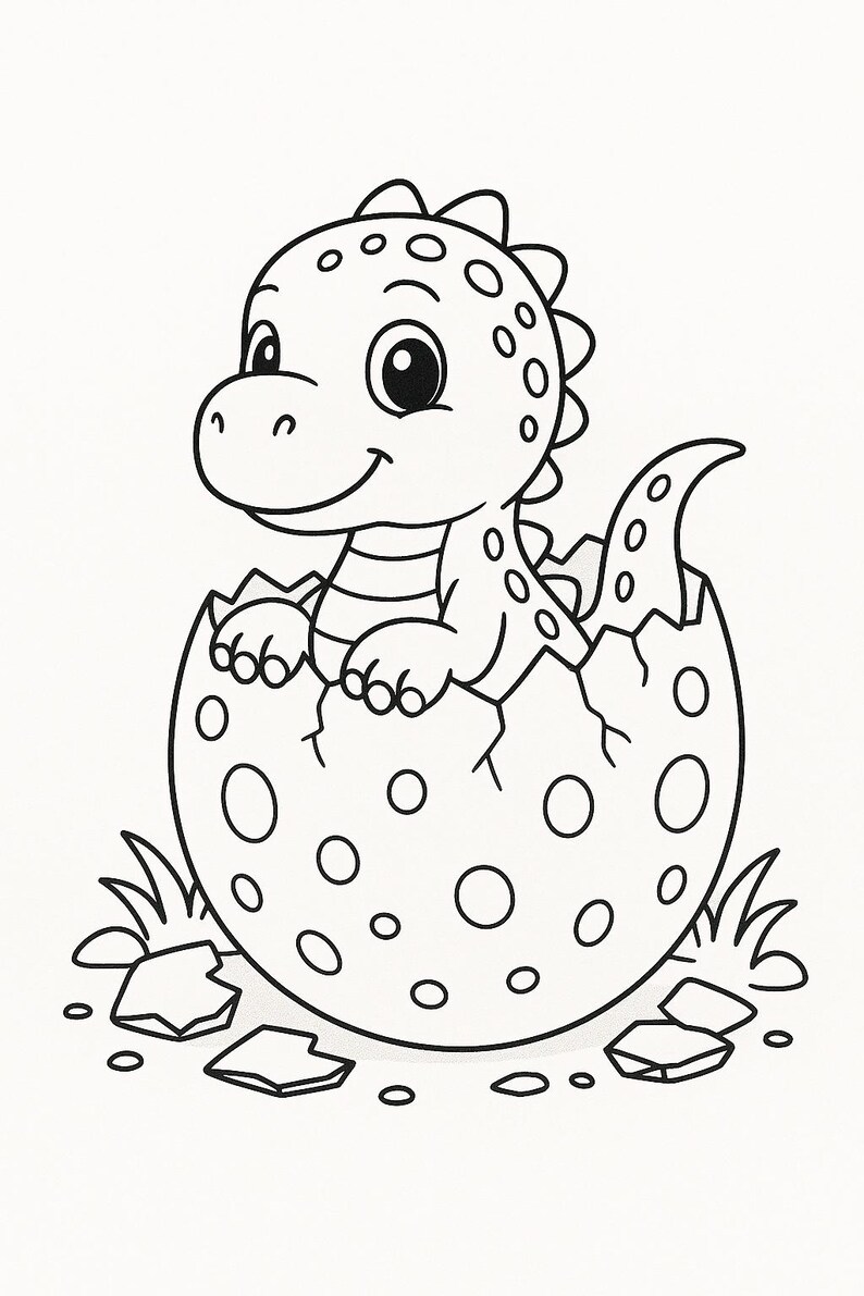 Cute Dinosaur Doodle Coloring Page - Kids Printable Activity (digital ...