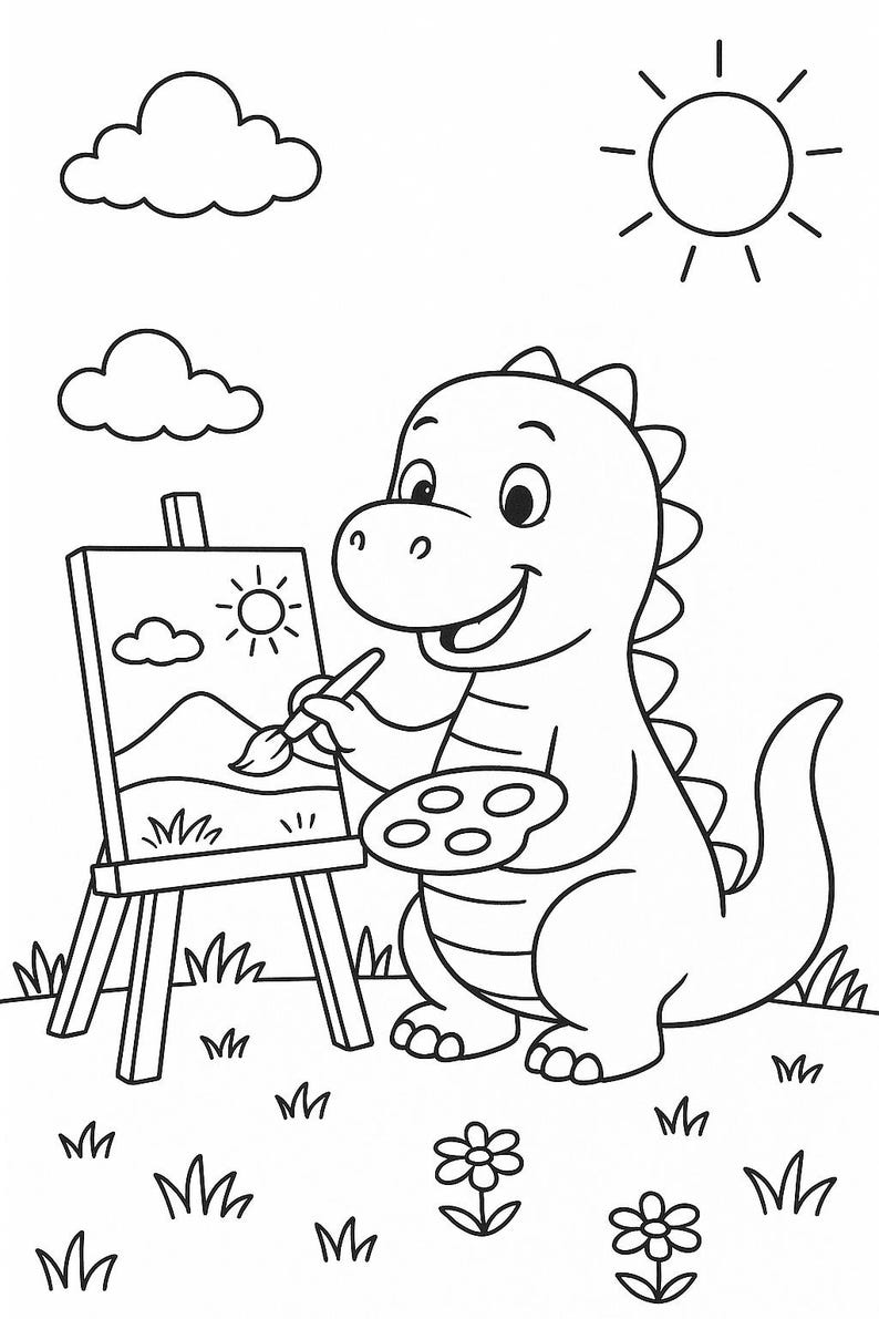 Cute Dinosaur Doodle Coloring Page - Kids Printable Activity (digital ...