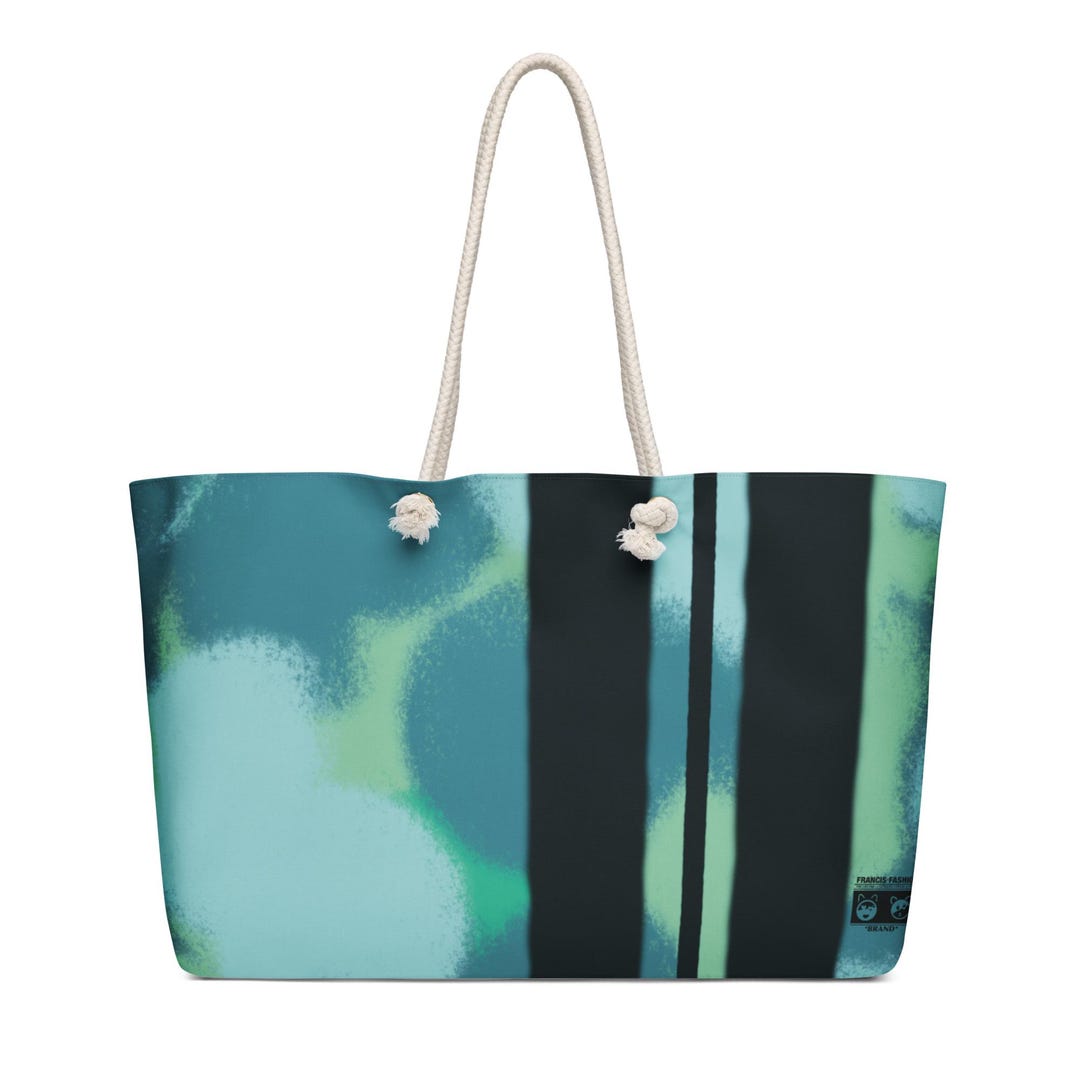 Oversized Weekender Tote Bag for Women Blue Green Waves With Black ...