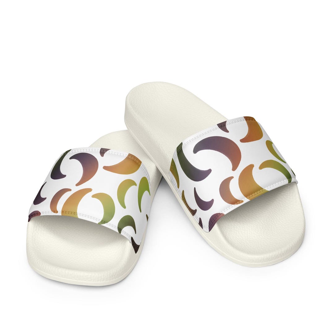 White With Colorful Crescent Moons, Women's Slide Sandals - Etsy