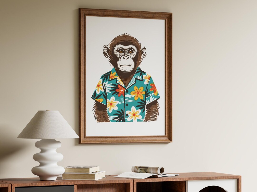 Whimsical Monkey Wall Art – Monkey Wearing Hawaiian Shirt – Nursery ...