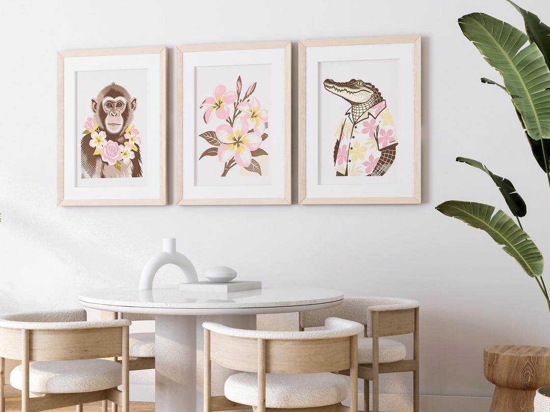 Hawaiian Wall Art Set – 3 Printable Designs With Monkey, Flower ...
