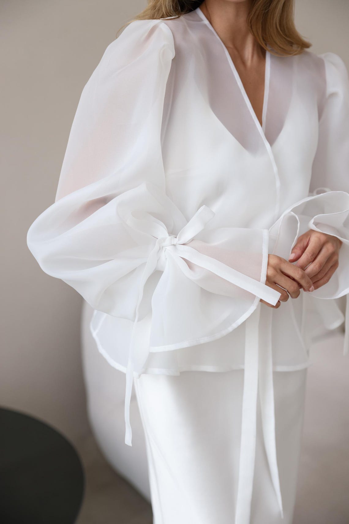 Organza Wrap Blouse, Sheer Long Sleeve Top, Elegant Transparent Blouse ...