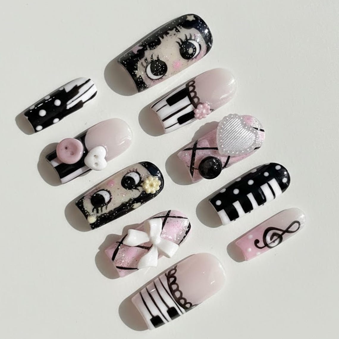 Handmade Piano Key Press on Nails, Kawaii Music Theme - Etsy