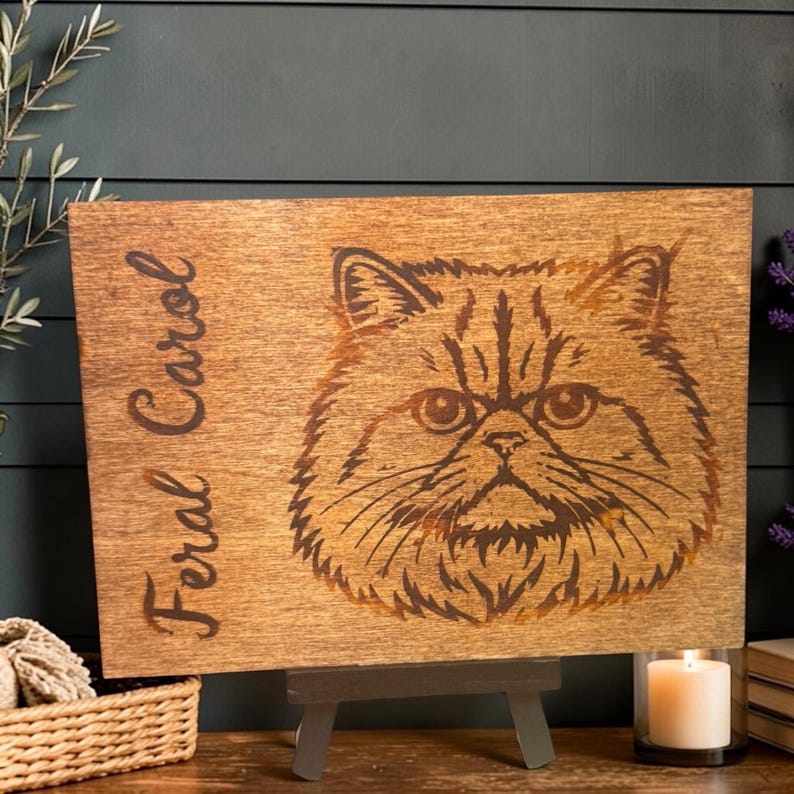 Custom Cat Portrait Sign | Hand Burned Wood Art, Rustic Decor - Etsy