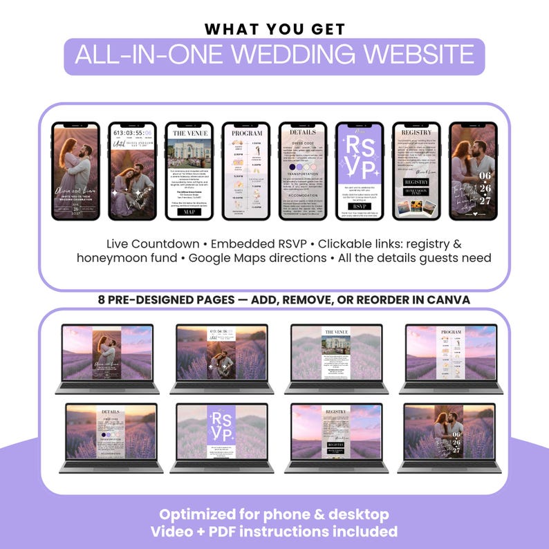 Lavender Wedding Website Template – Editable Canva Design With RSVP ...