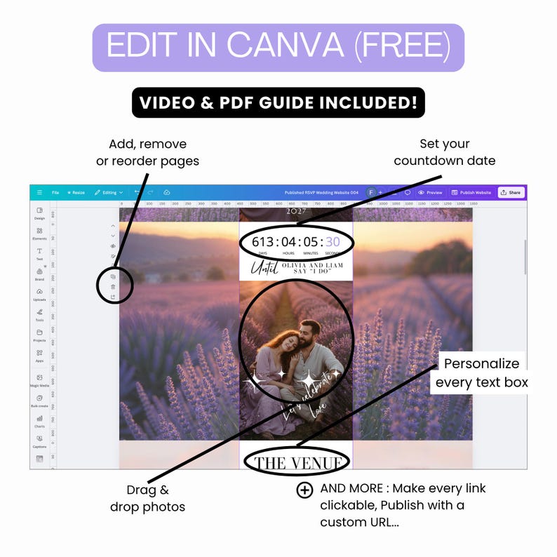 Lavender Wedding Website Template – Editable Canva Design With RSVP ...