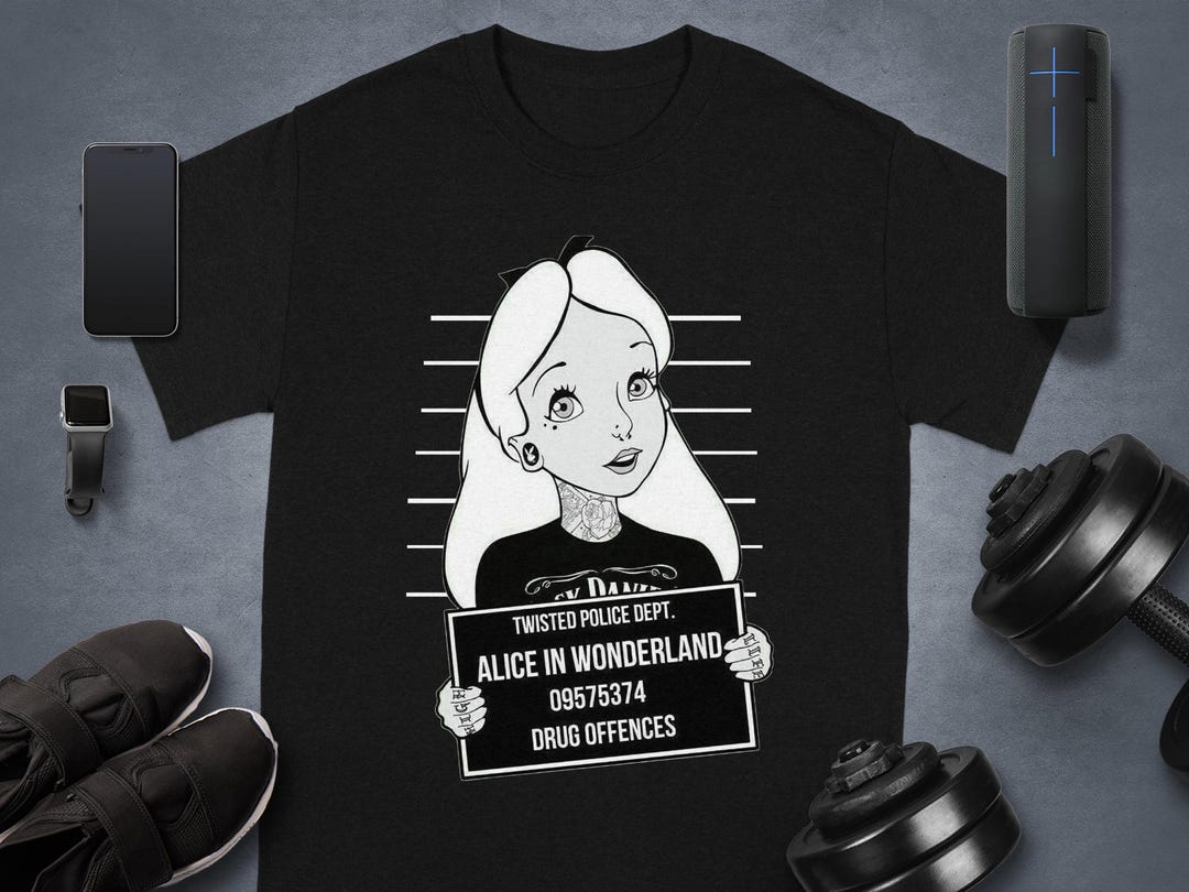 Alice Mugshot T-shirt, Tattooed Alice in Wonderland Tee, Drug Offences ...
