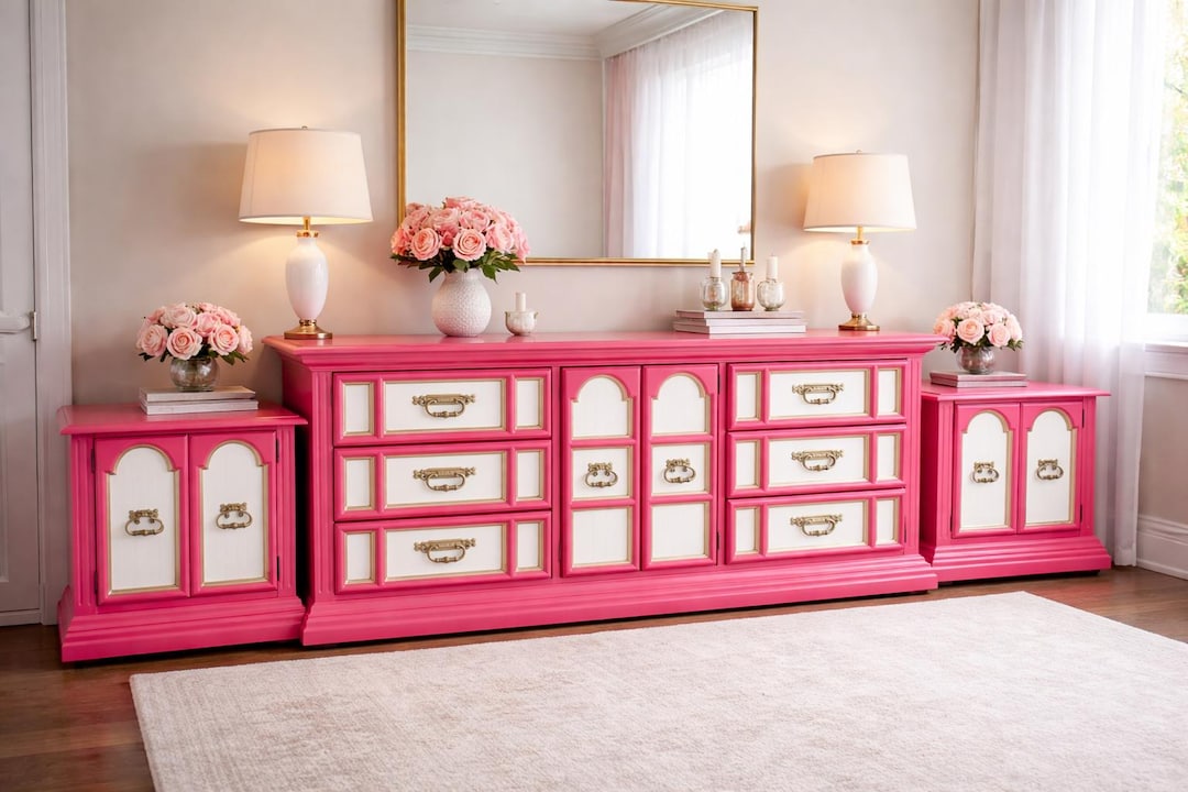 Hot Pink Glam Dresser and Nightstand Set | Custom Bedroom Furniture - Etsy