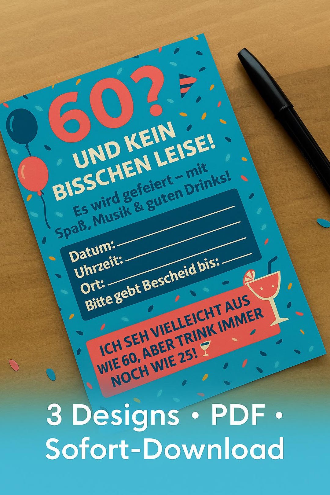 60th Birthday Invitation Funny PDF Bundle to Print - 3 Designs Party ...