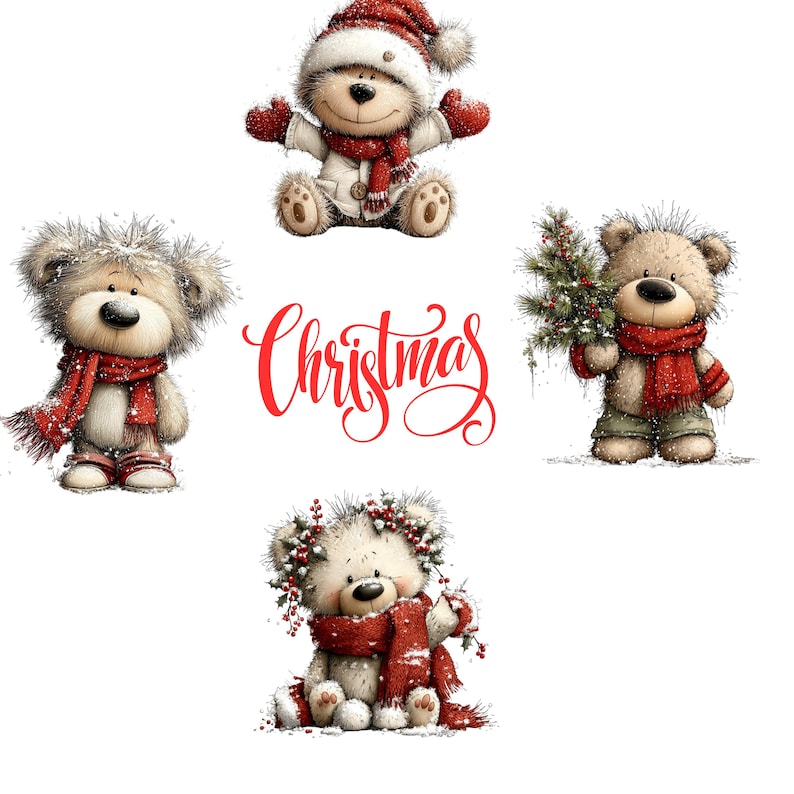 Christmas Teddy Bear Clipart: Festive Holiday Graphics (digital ...
